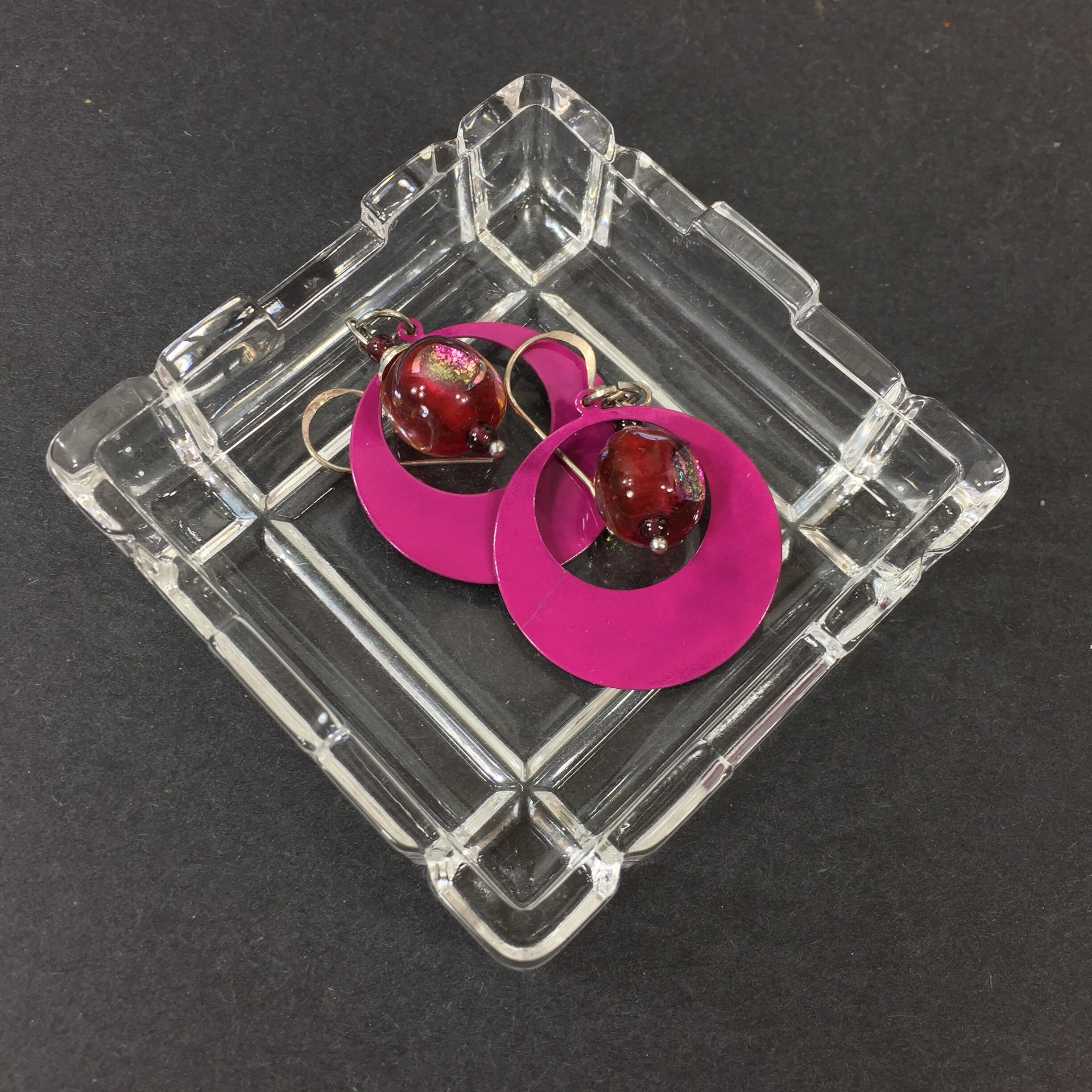 Magenta Hoop Dangles Enamel Vintage Hoops Upcycled With - Etsy