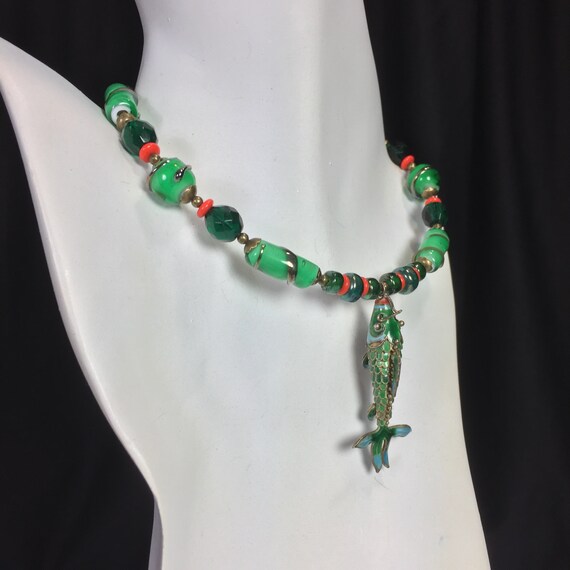 Emerald green vintage Cloisonné FISH choker upcycled … - Gem