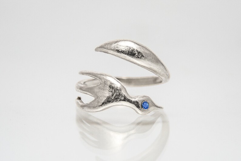 Unique Phoenix Ring, 14K Solid Gold With Blue Sapphire, Bird Ring ...