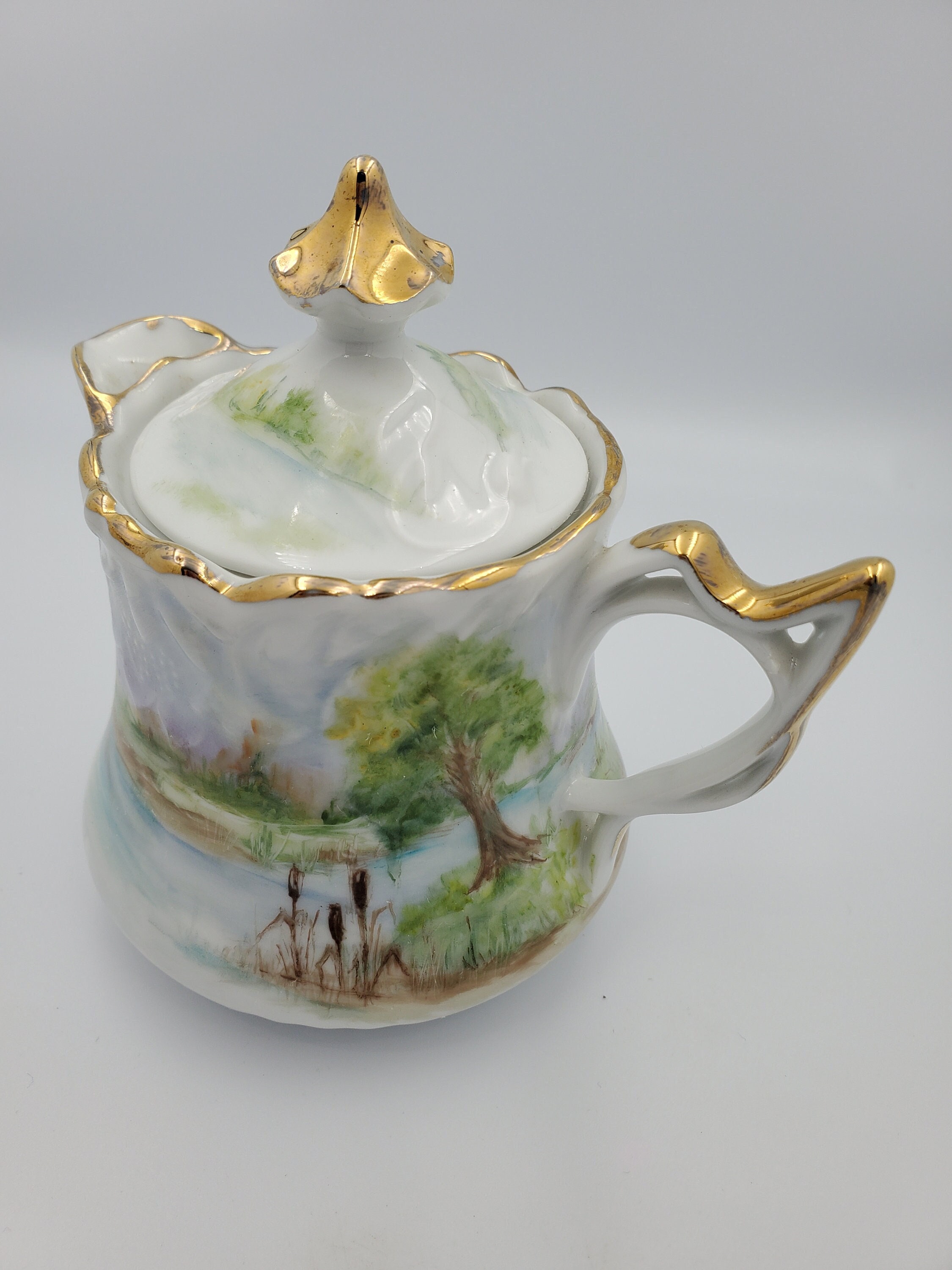Antique German Porcelain Creamer Country Scene - Etsy