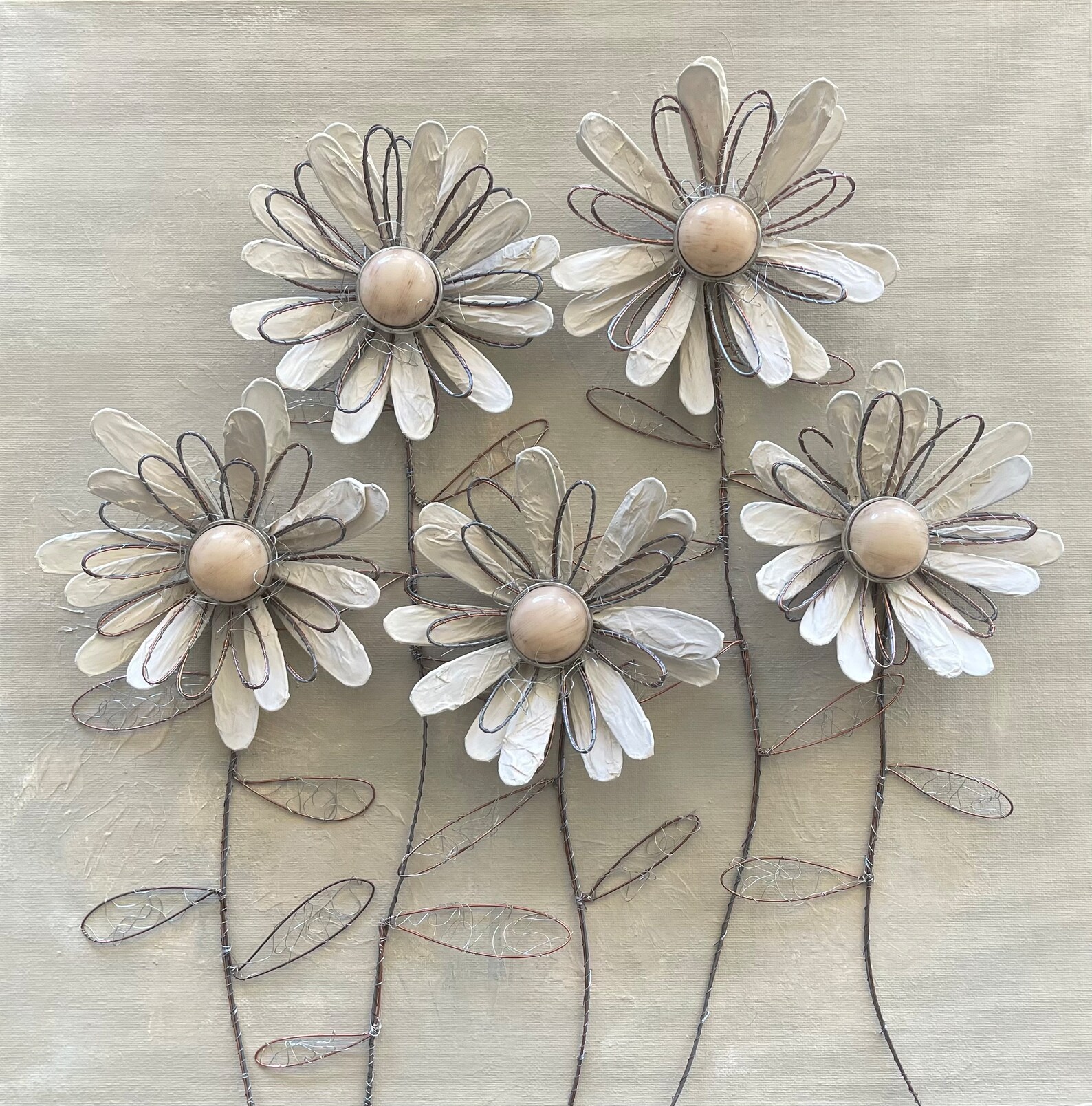 Sculptural Art wire Flowers neutral Palette Fine Art Original Art Cream ...