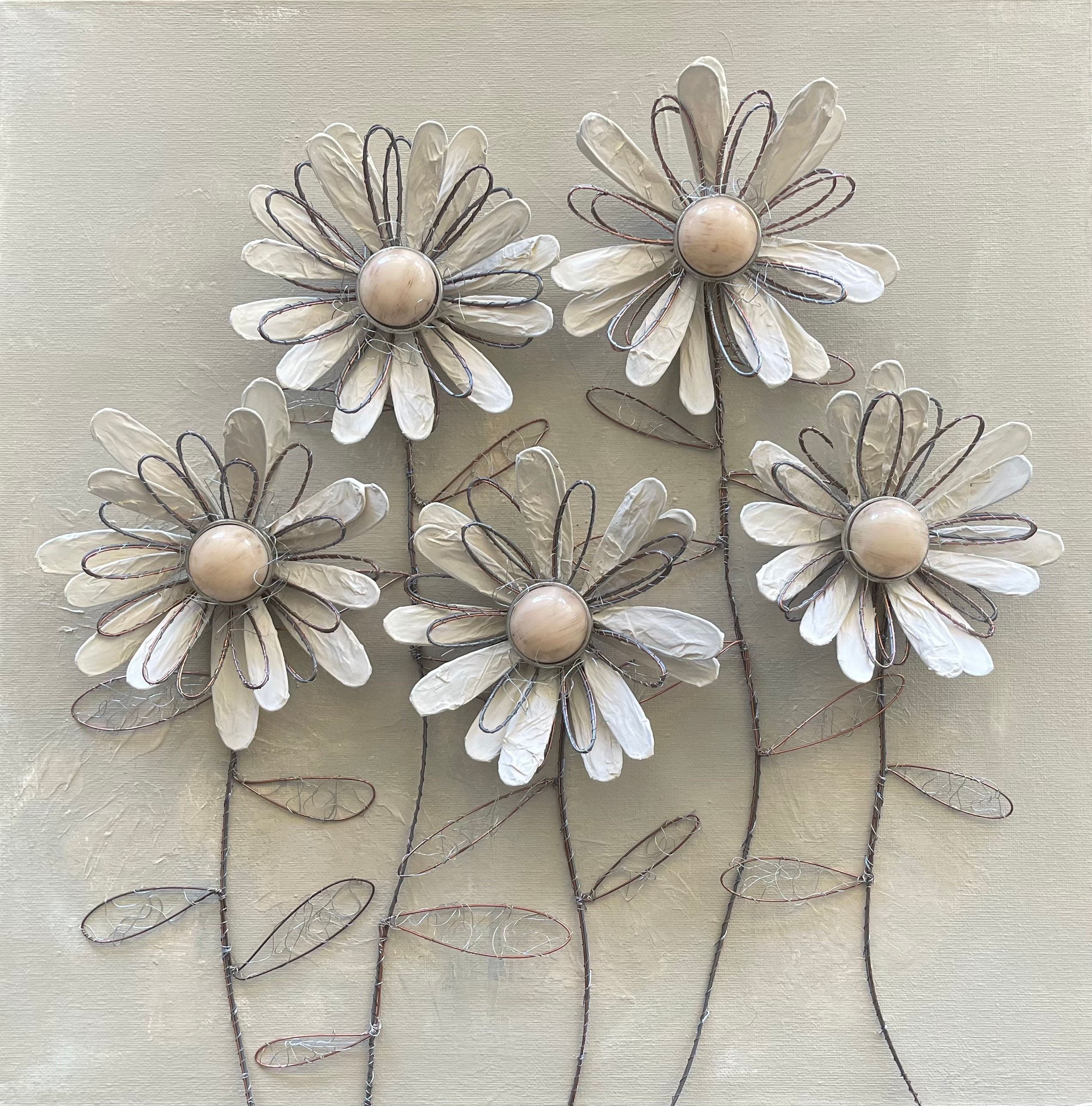 Sculptural Art wire Flowers neutral Palette Fine Art Original Art Cream ...