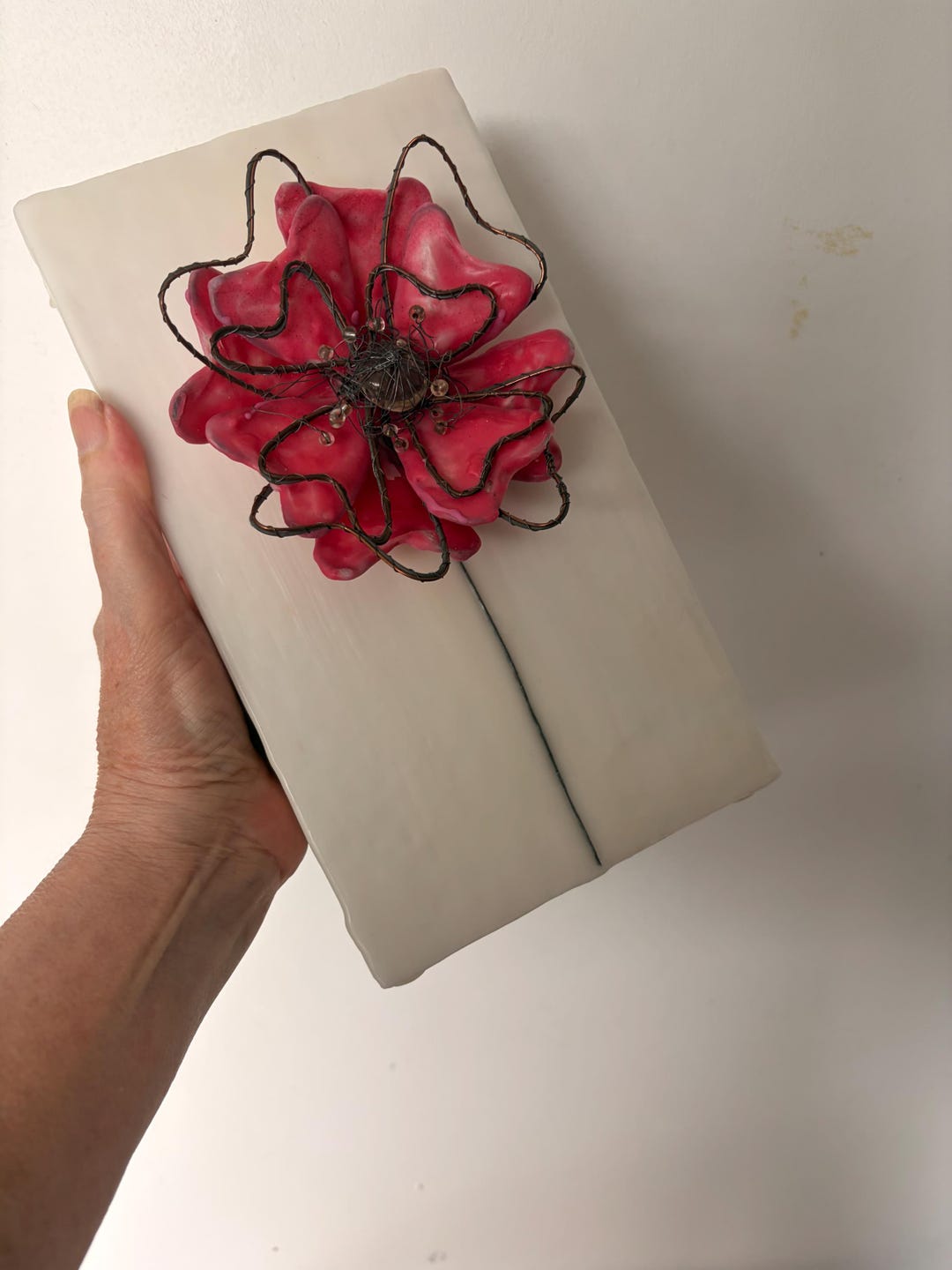 Flower Block – Original Encaustic Wax & Wire Floral Sculpture ...