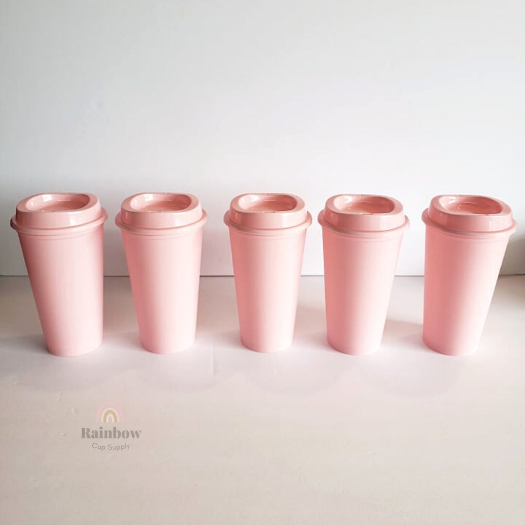 Pink disposable coffee cups store