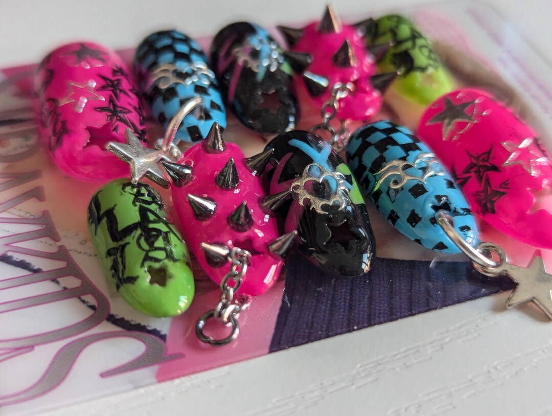 Rock Star Press on Nails: K-pop Nail Art With Spikes & Chains - Etsy