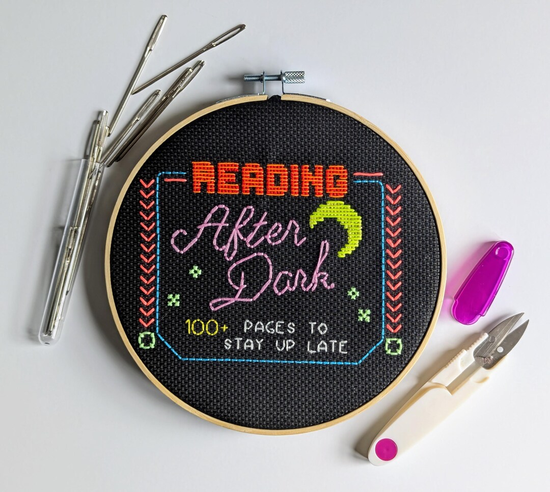 Reading After Dark PDF Cross Stitch Pattern, Book Lover, Night Owl - Etsy
