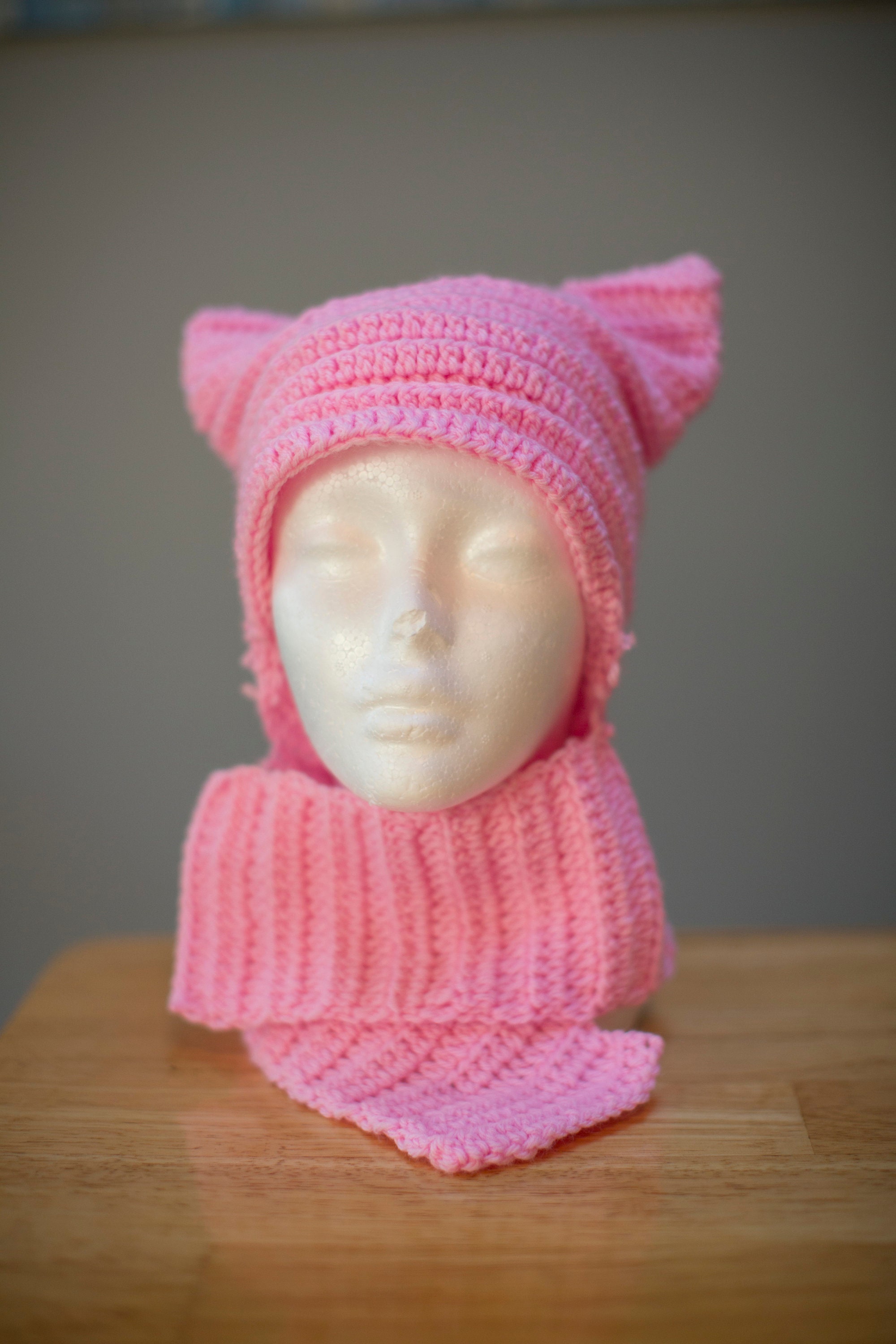 Cat Beanie With Connected Scarf-2 Color Options blue/yellow & Pink - Etsy