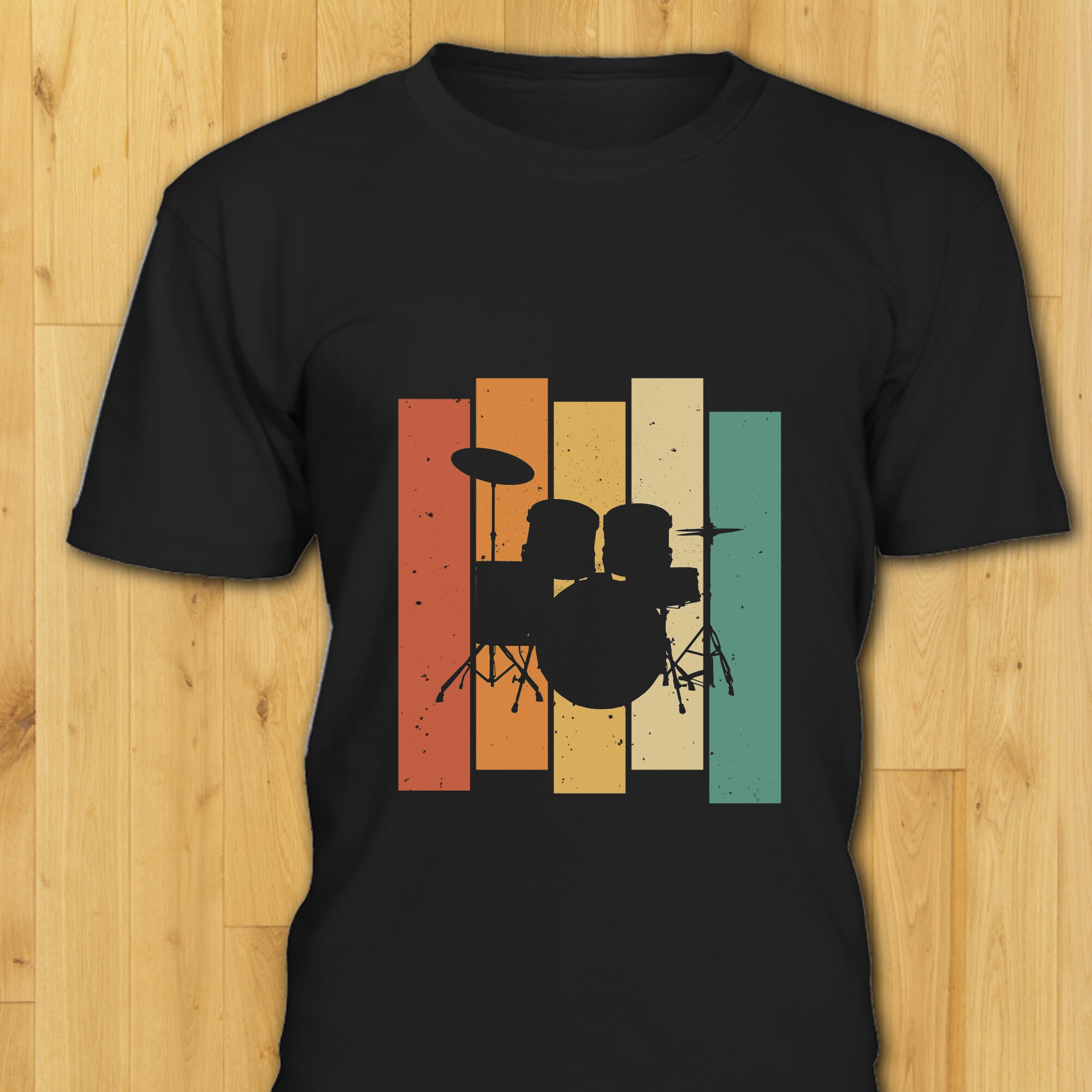 Cool Drumming Gift, Drummer T-shirt, Band Shirt, Retro Drum Kit Short ...