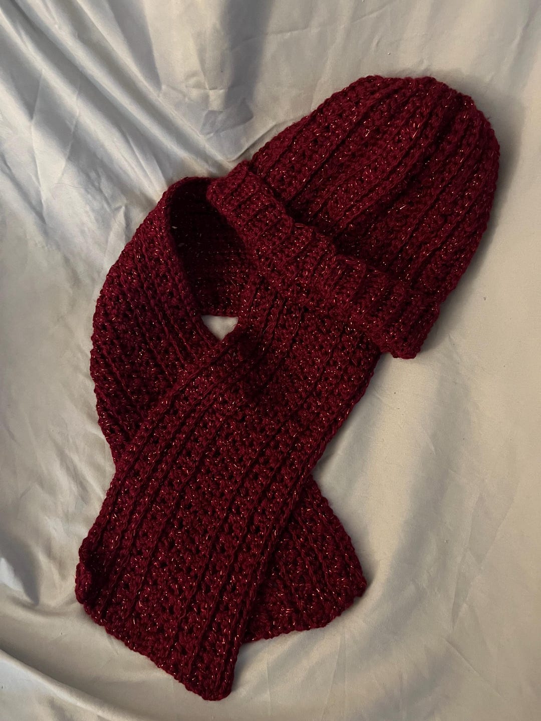 Hand Crocheted Hat and Muffler Set Holiday Gift Deep Red Garnet Crimson ...