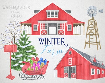 Winter Farm Clipart | Etsy
