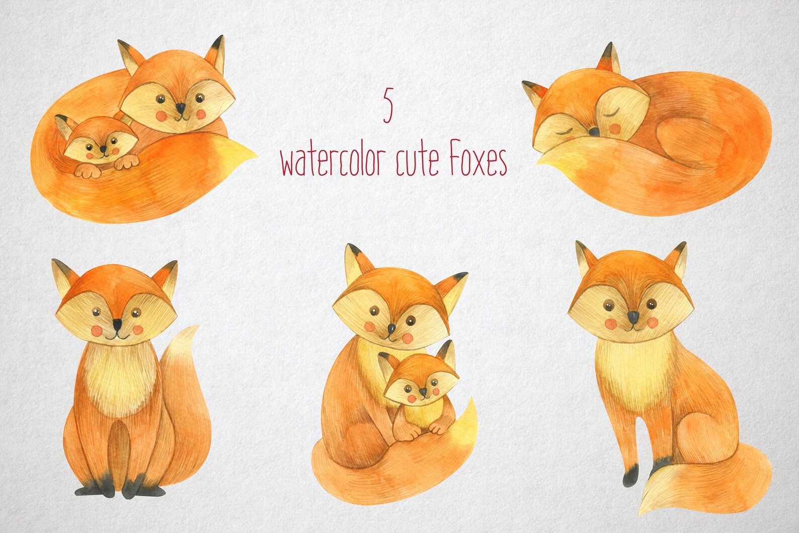 Watercolor Fox Clip art. Cute fox family set for instant | Etsy