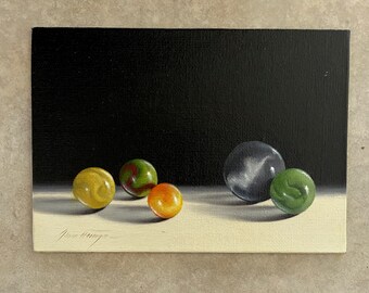 Miniature Original Oil Painting of Marbles on Stretched Canvas - Etsy
