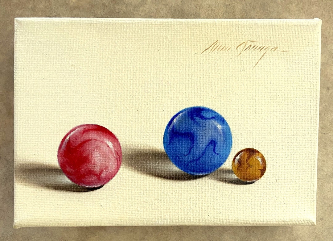 Miniature Original Oil Painting of Marbles on Stretched Canvas - Etsy
