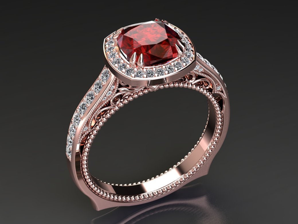 Rose Gold Ruby Engagement Ring 2.35 Carat Ruby and Diamond | Etsy