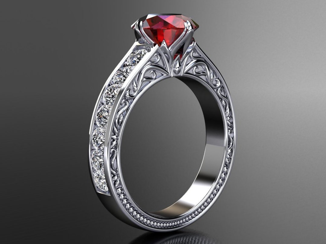 White Gold Ruby Engagement Ring 2.50 Carat Ruby and Diamond Unique ...