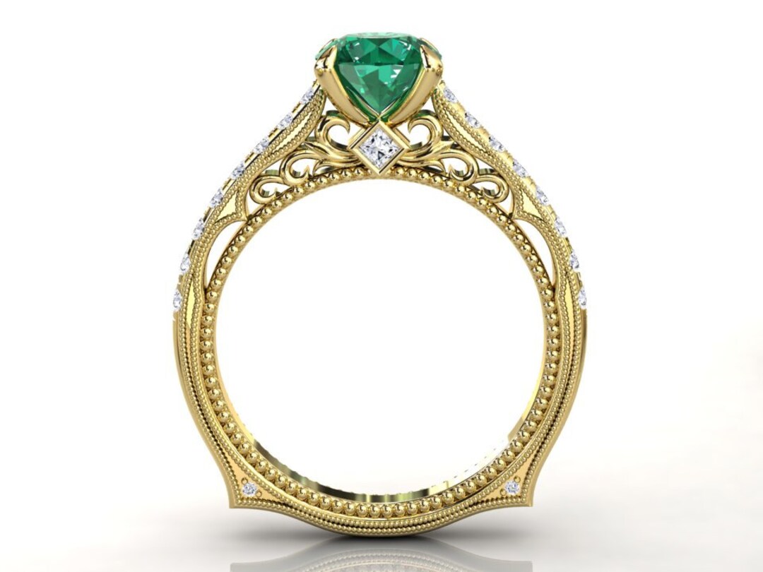 Modern Emerald Engagement Ring Unique Euro Shank Anniversary - Etsy