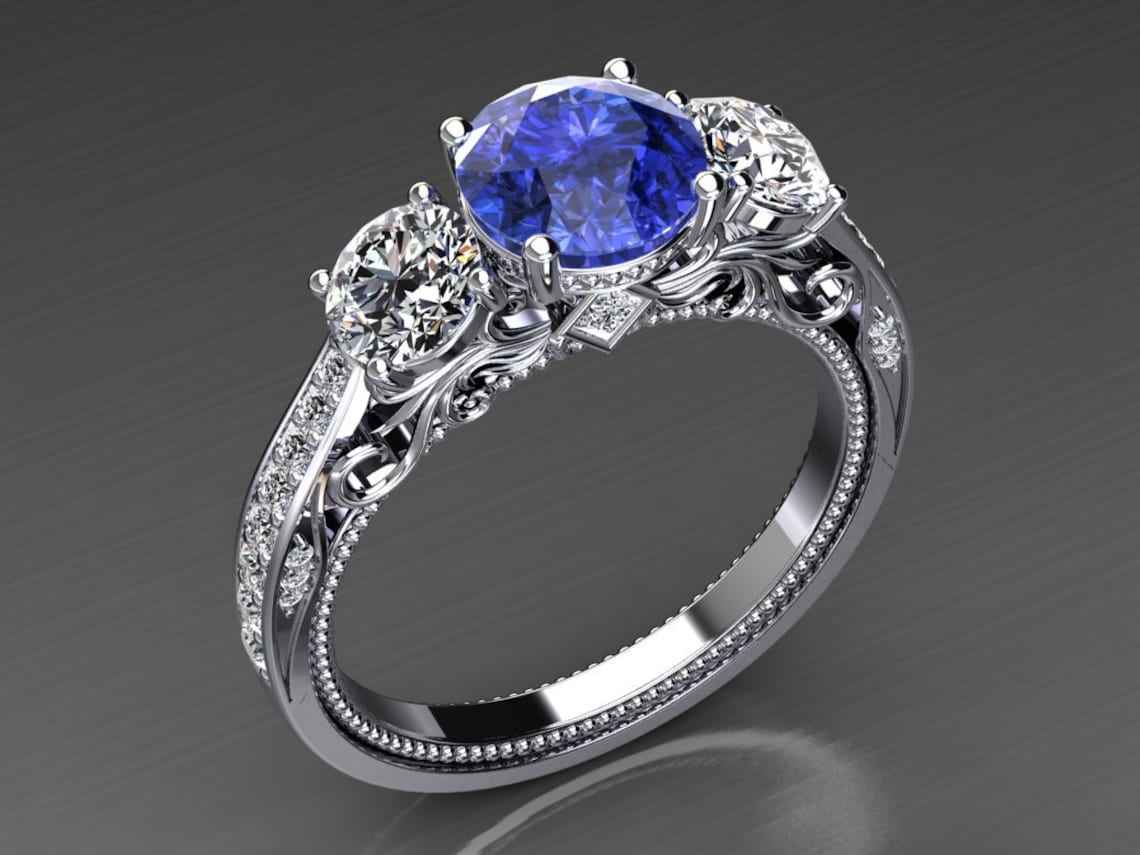 Tanzanite Engagement Ring Natural Tanzanite and Diamond | Etsy