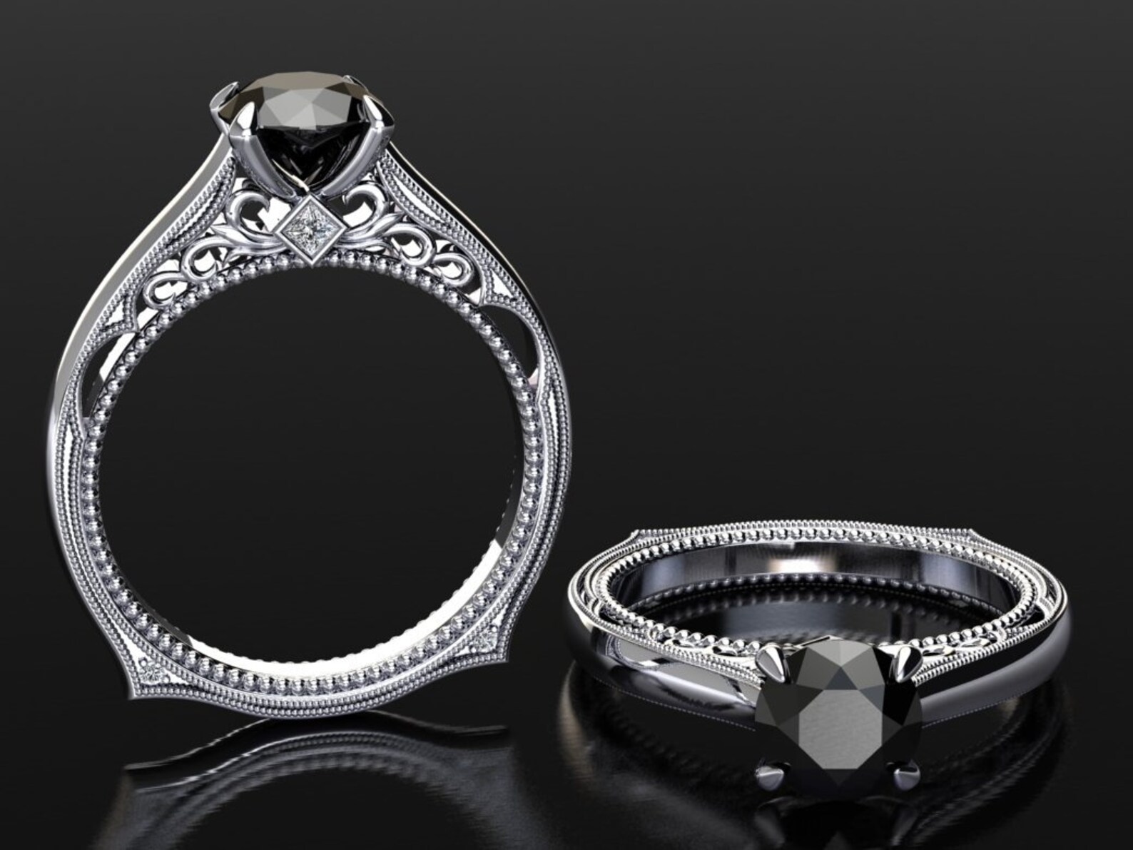 Solitaire Black Diamond Engagement Ring 1.30 Carat Black | Etsy