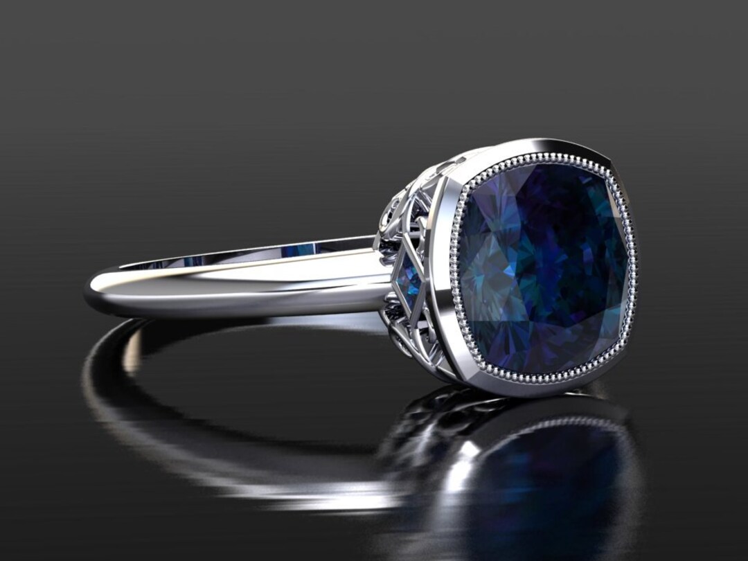 Platinum Alexandrite Ring, Bezel Set Alexandrite Ring, Cushion Cut ...