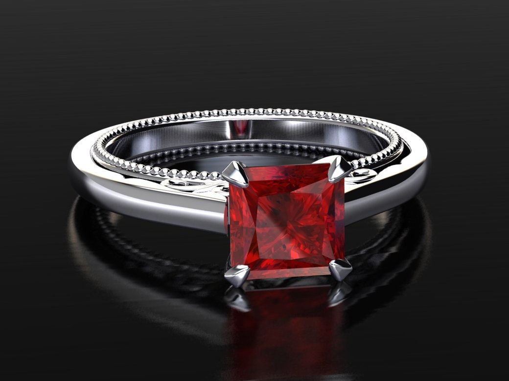 Solitaire Ruby Engagement Ring 1.35 Carat Princess Cut Ruby | Etsy