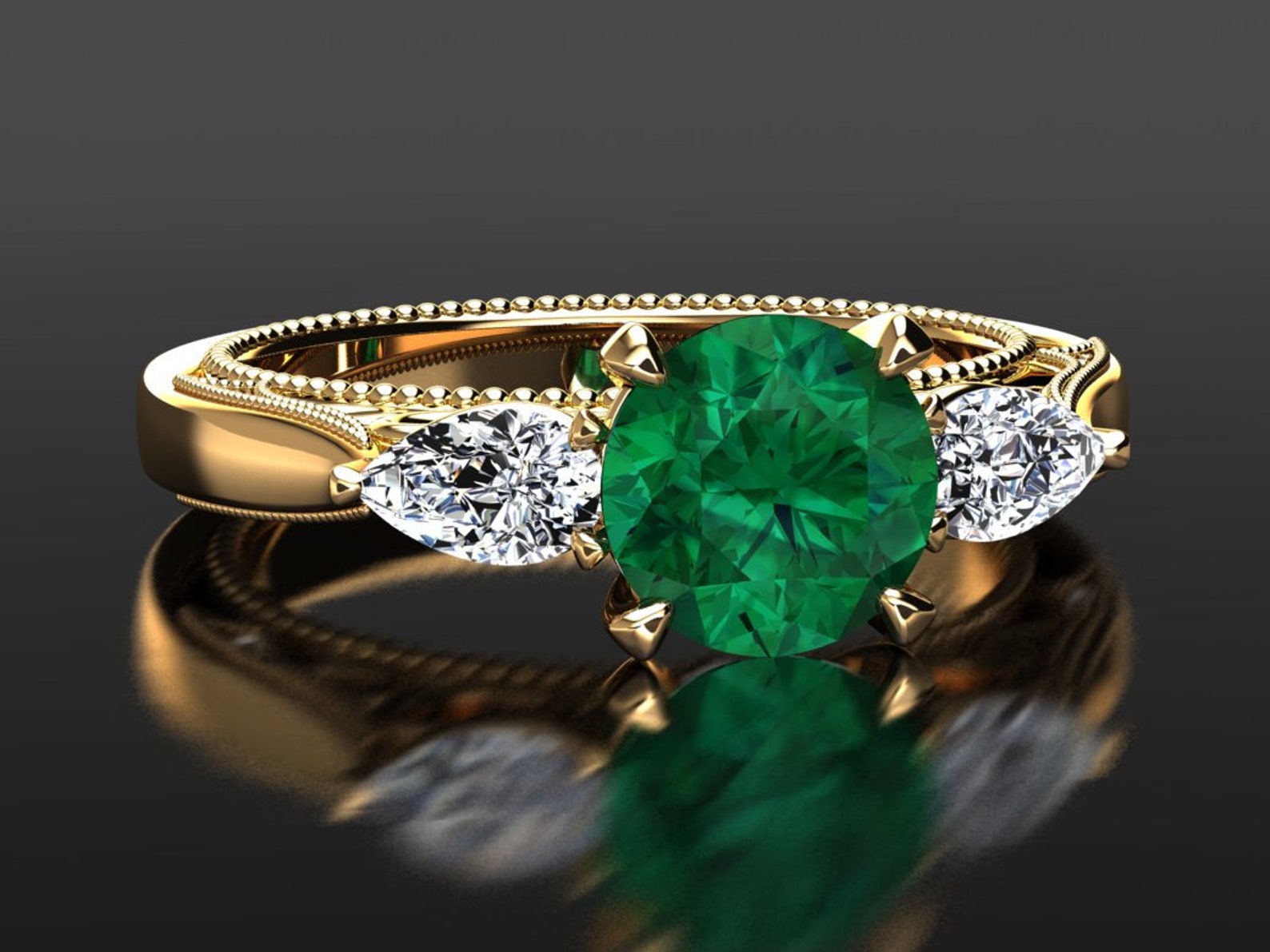 Yellow Gold Emerald Engagement Ring Emerald and Diamond Modern | Etsy