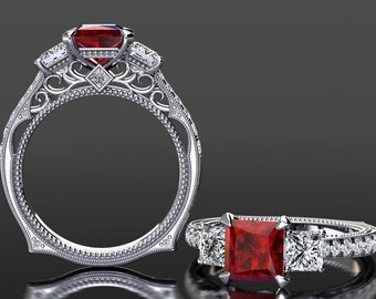 Princess Cut Ruby Engagement Ring - Etsy