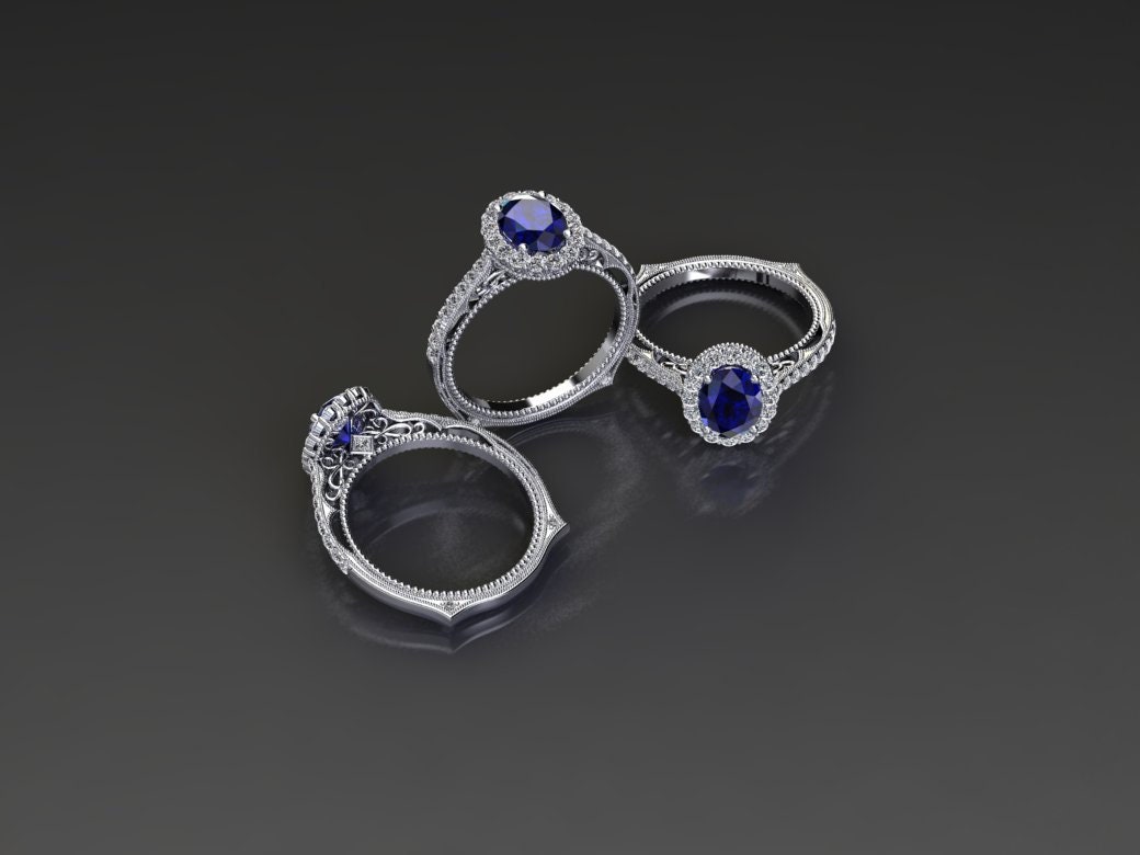 Platinum Blue Sapphire Engagement Ring Oval 1.75 Carat Blue | Etsy