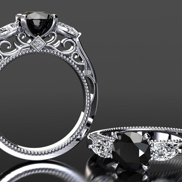 Black Diamond Ring - Etsy