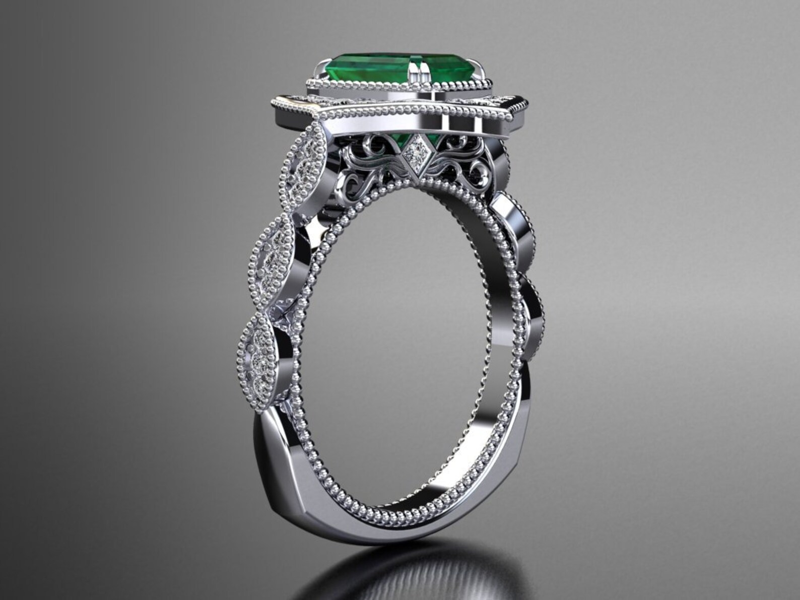 Platinum 1 Ct Emerald Engagement Ring Emerald Cut Emerald and - Etsy