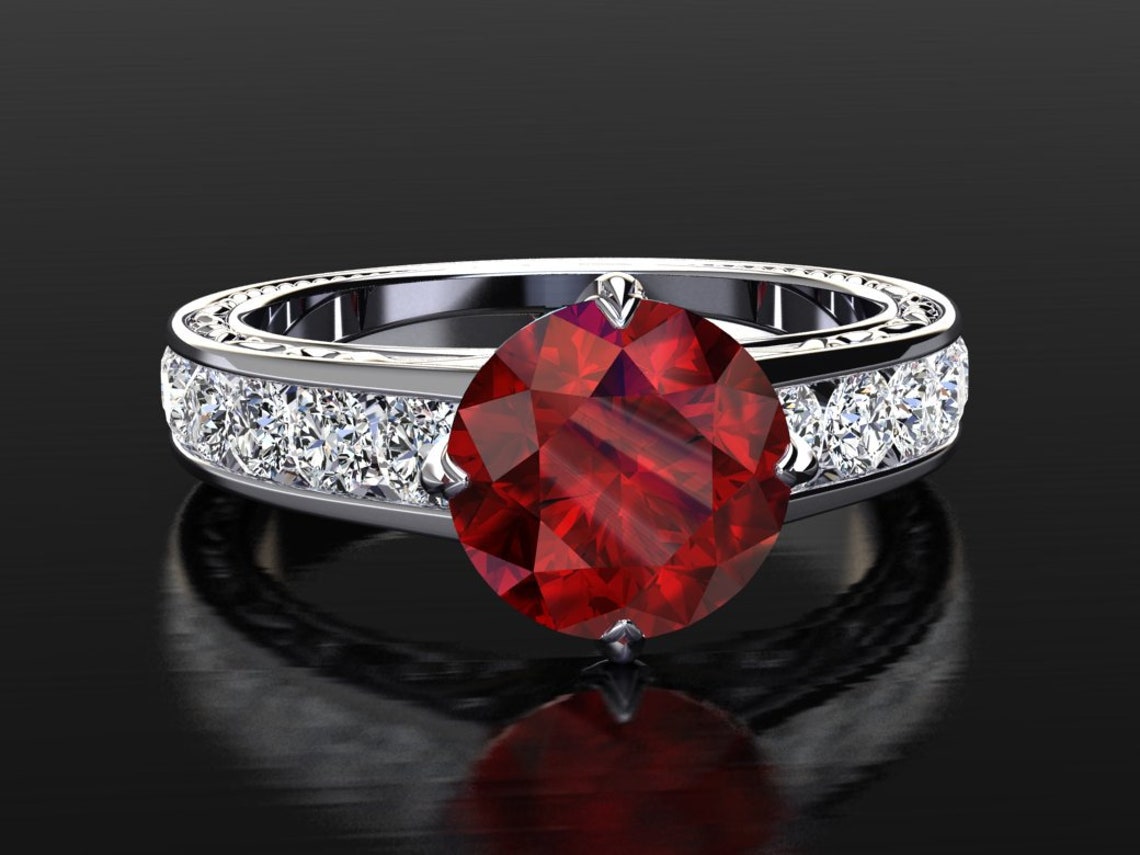 White Gold Ruby Engagement Ring 2.50 Carat Ruby and Diamond - Etsy