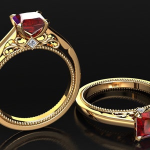 Solitaire Ruby Engagement Ring 1.35 Carat Princess Cut Ruby Engagement Ring in 14k or 18k White ...