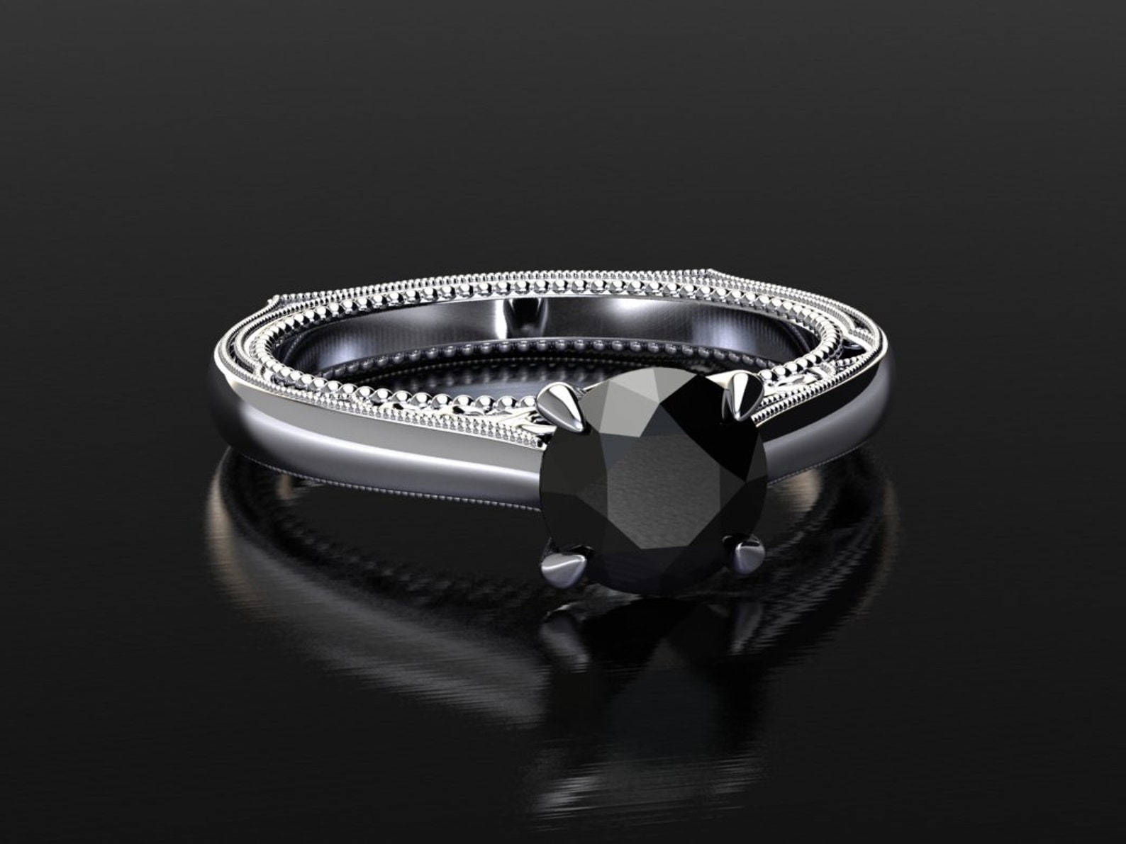 Solitaire Black Diamond Engagement Ring 1.30 Carat Black | Etsy