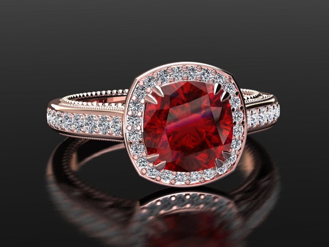 Rose Gold Ruby Engagement Ring 2.35 Carat Ruby and Diamond - Etsy