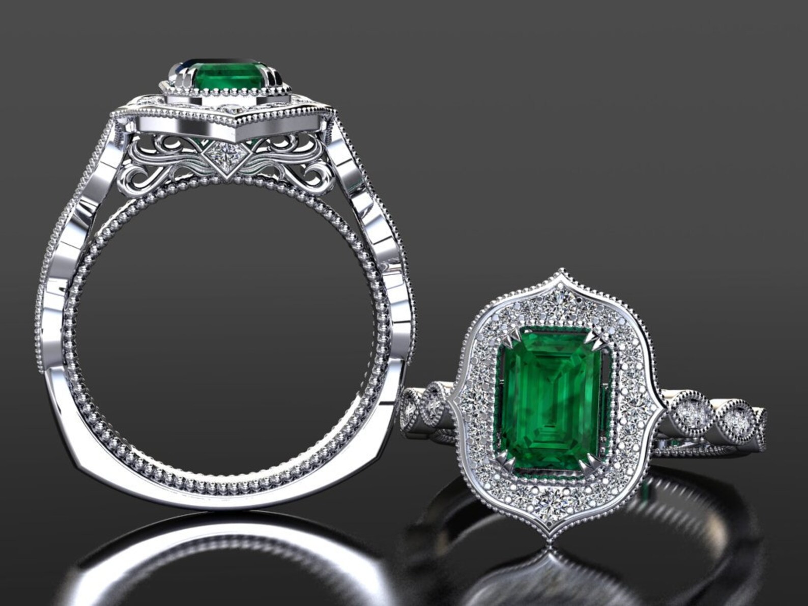Platinum 1 Ct Emerald Engagement Ring Emerald Cut Emerald and - Etsy