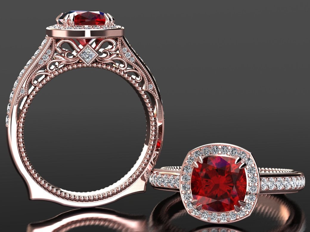 Rose Gold Ruby Engagement Ring 2.35 Carat Ruby and Diamond | Etsy