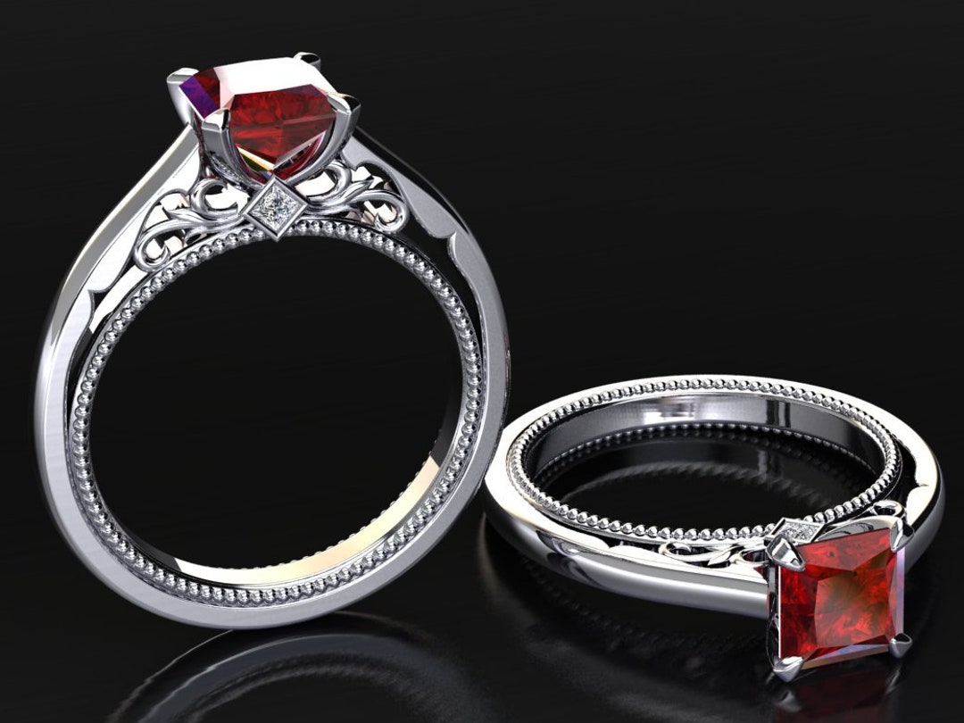 Solitaire Ruby Engagement Ring 1.35 Carat Princess Cut Ruby Engagement Ring in 14k or 18k White ...