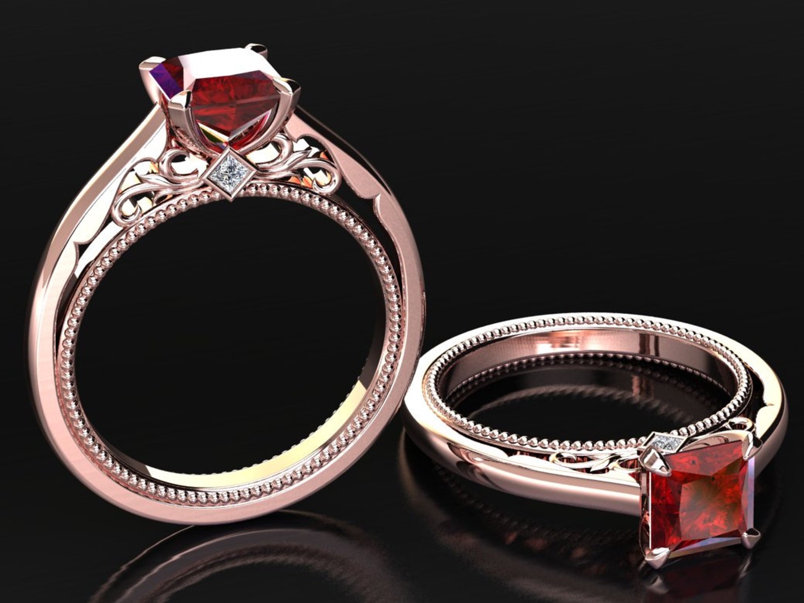 Solitaire Ruby Engagement Ring 1.35 Carat Princess Cut Ruby | Etsy