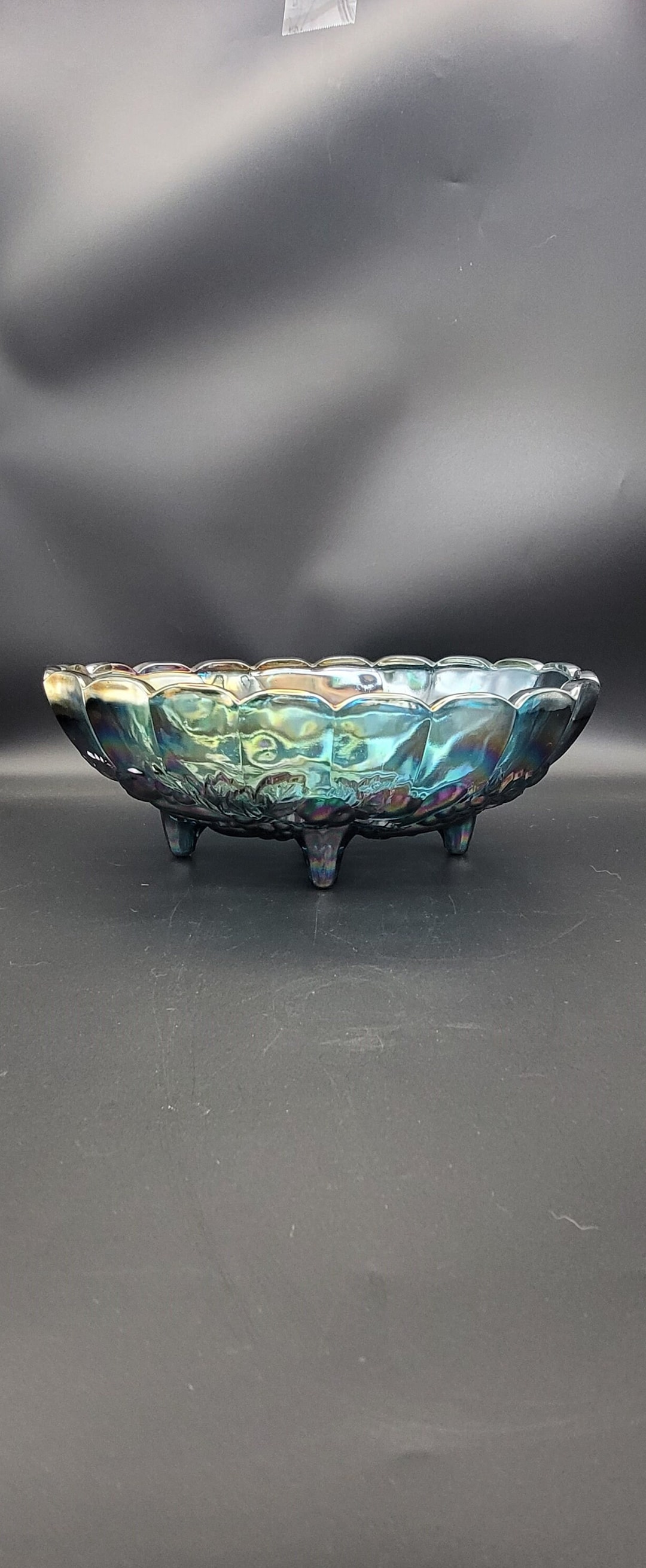 Vintage Harvest Carnival Blue Glass Centerpiece Bowl - Etsy