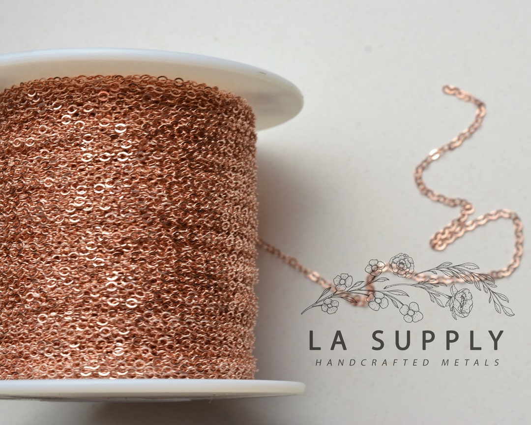 14k Rose Gold Filled Chain, 1.6mm Chain, Chain by the Foot, Flat Cable ...