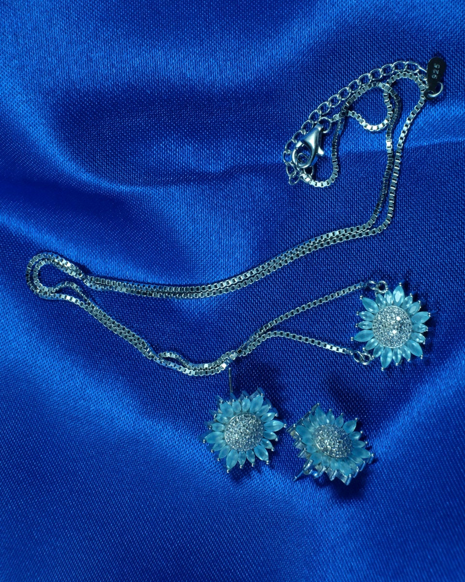 Jewelry Set Floral Blue in Sterling Silver - Etsy