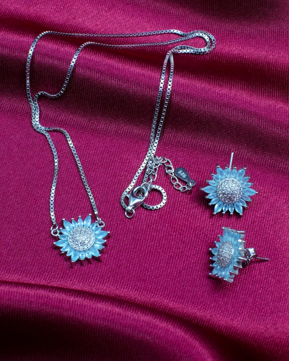 Jewelry Set Floral Blue in Sterling Silver - Etsy