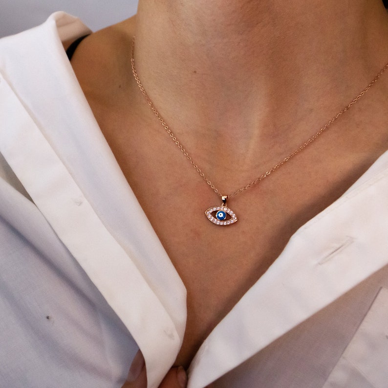 Evil Eye Rose Gold Necklace in 925 Silver - Etsy