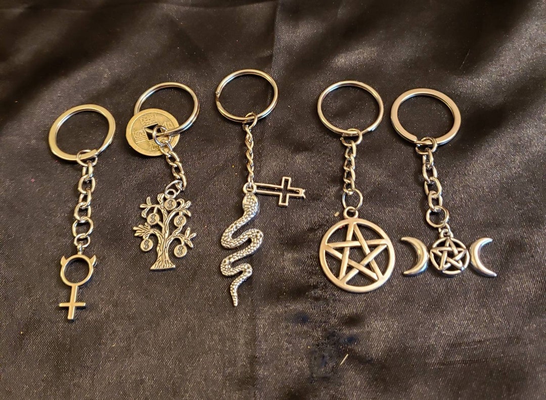 Gothic Wicca Witch Money Luck Keychain- 5 Styles! Free Mystery Crystal ...