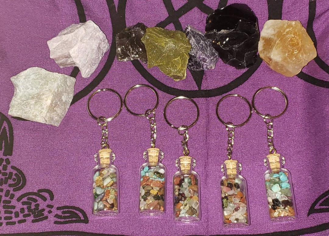 Keychain of Crystals With Free Large Mystery Crystal and Tarot - Etsy