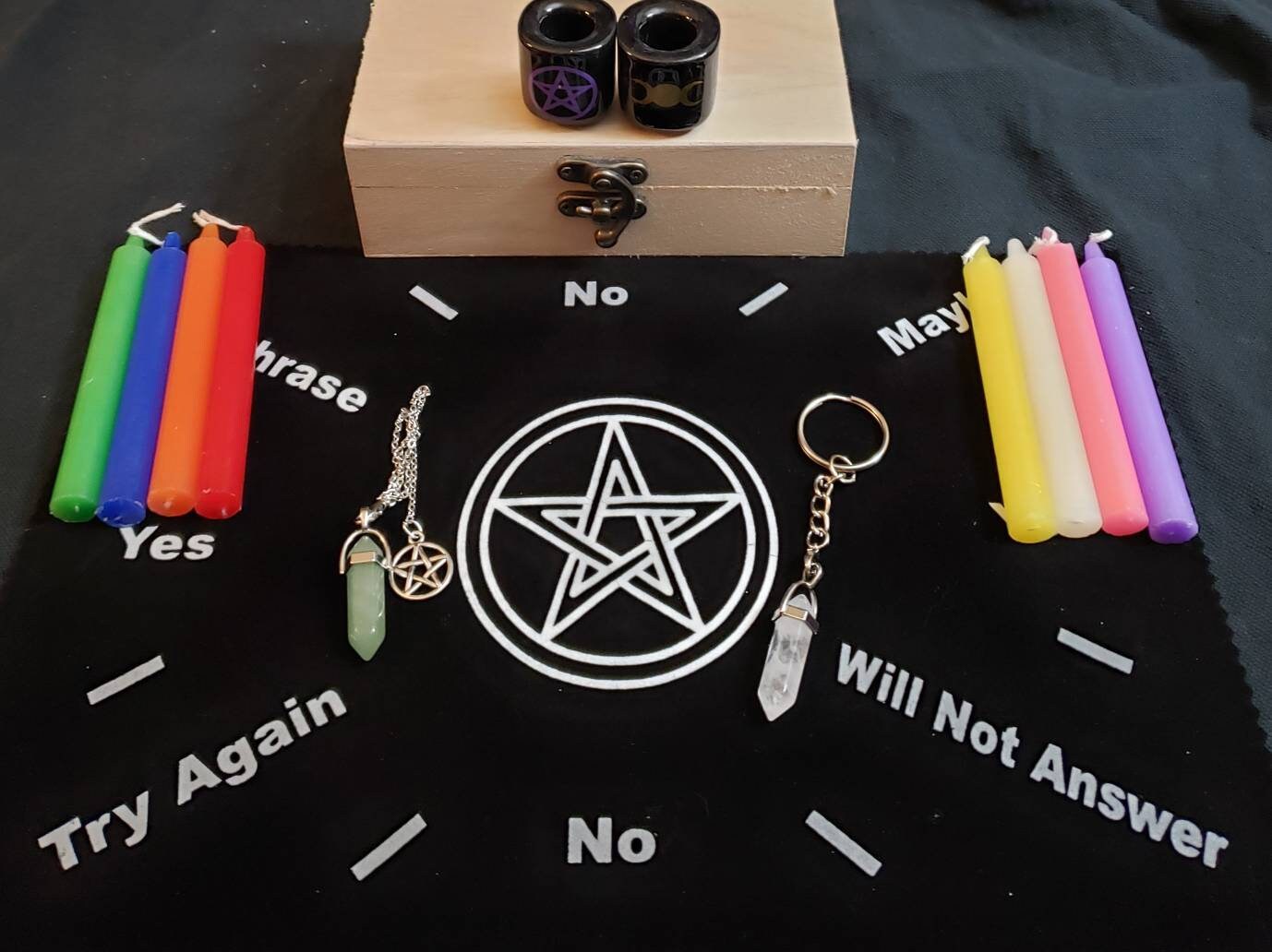 Pendulum Set With Storage Box- Pendulum, Crystal, Palo, Candle Holder ...