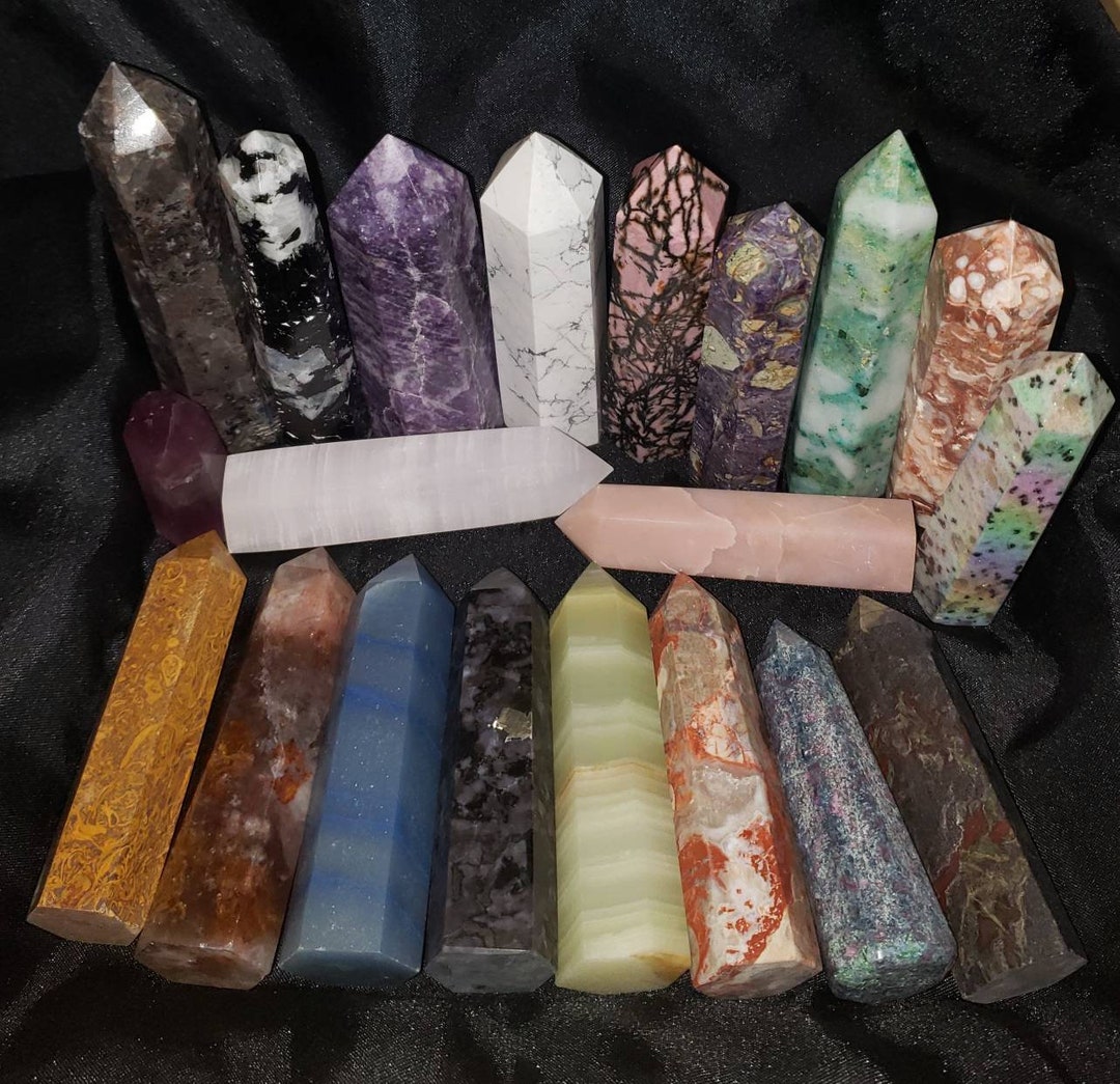 Mystery Crystal Obelisks- Rainbow Moonstone Lepidolite Rhodonite ...