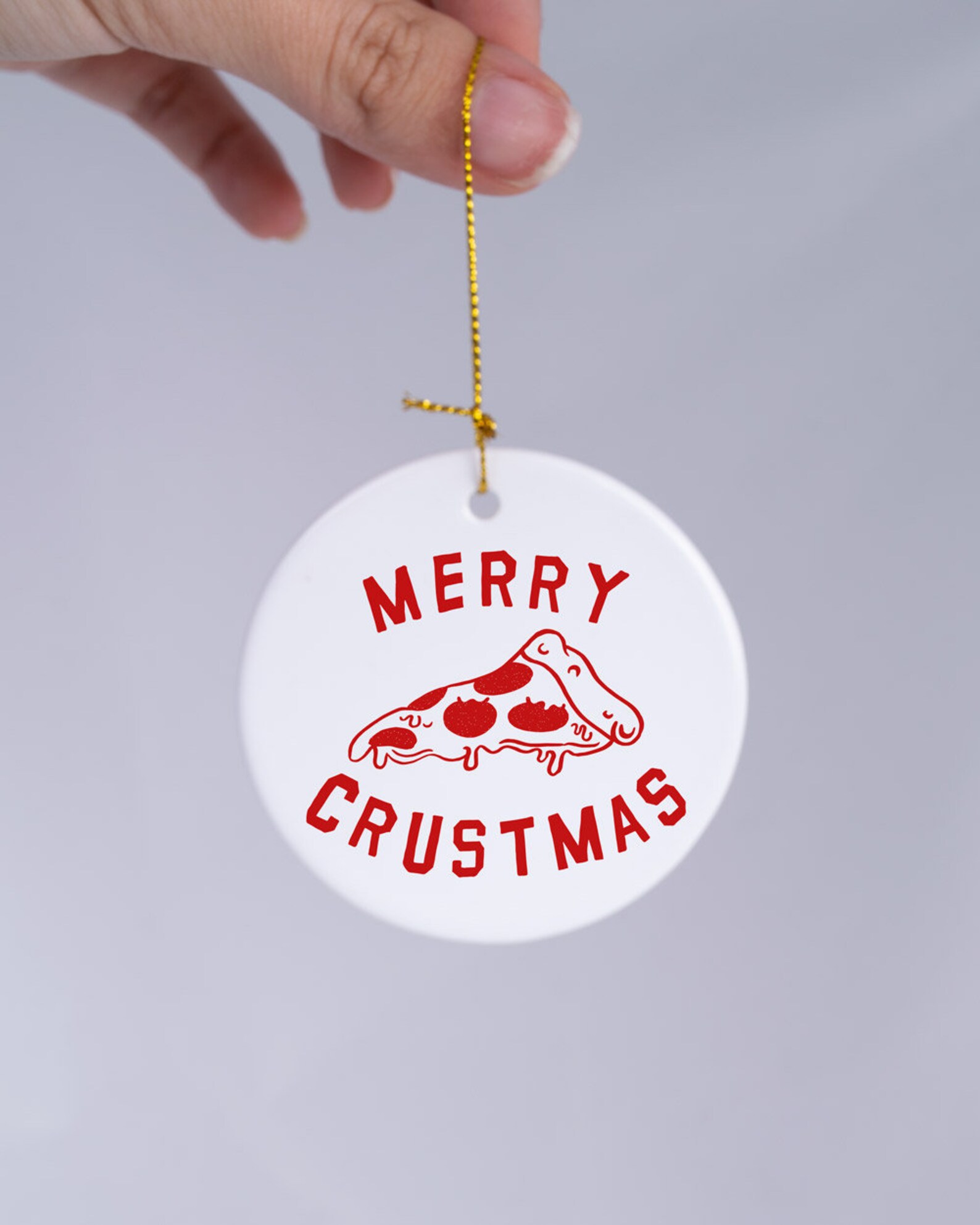 Merry Crustmas Christmas Ornament, Pizza Foodie White Ceramic Tree ...
