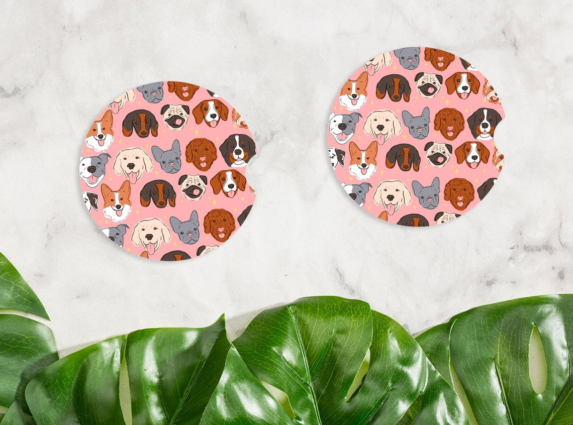 Dog Pattern Car Coasters Cute Car Decor Ceramic Coaster - Etsy