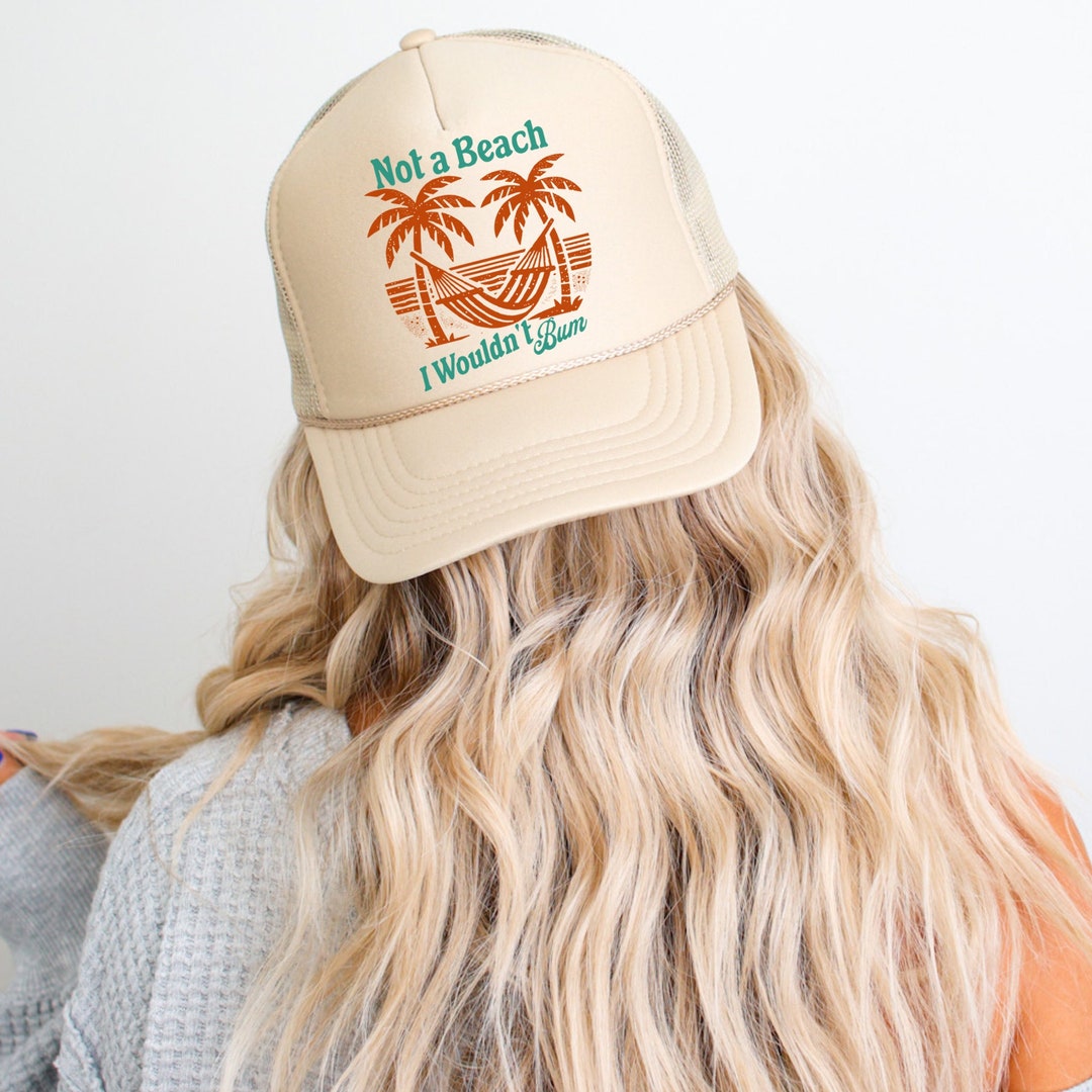 Not a Beach Mesh Back Trucker Hat, Classic Structured 5 Panel White Tan ...
