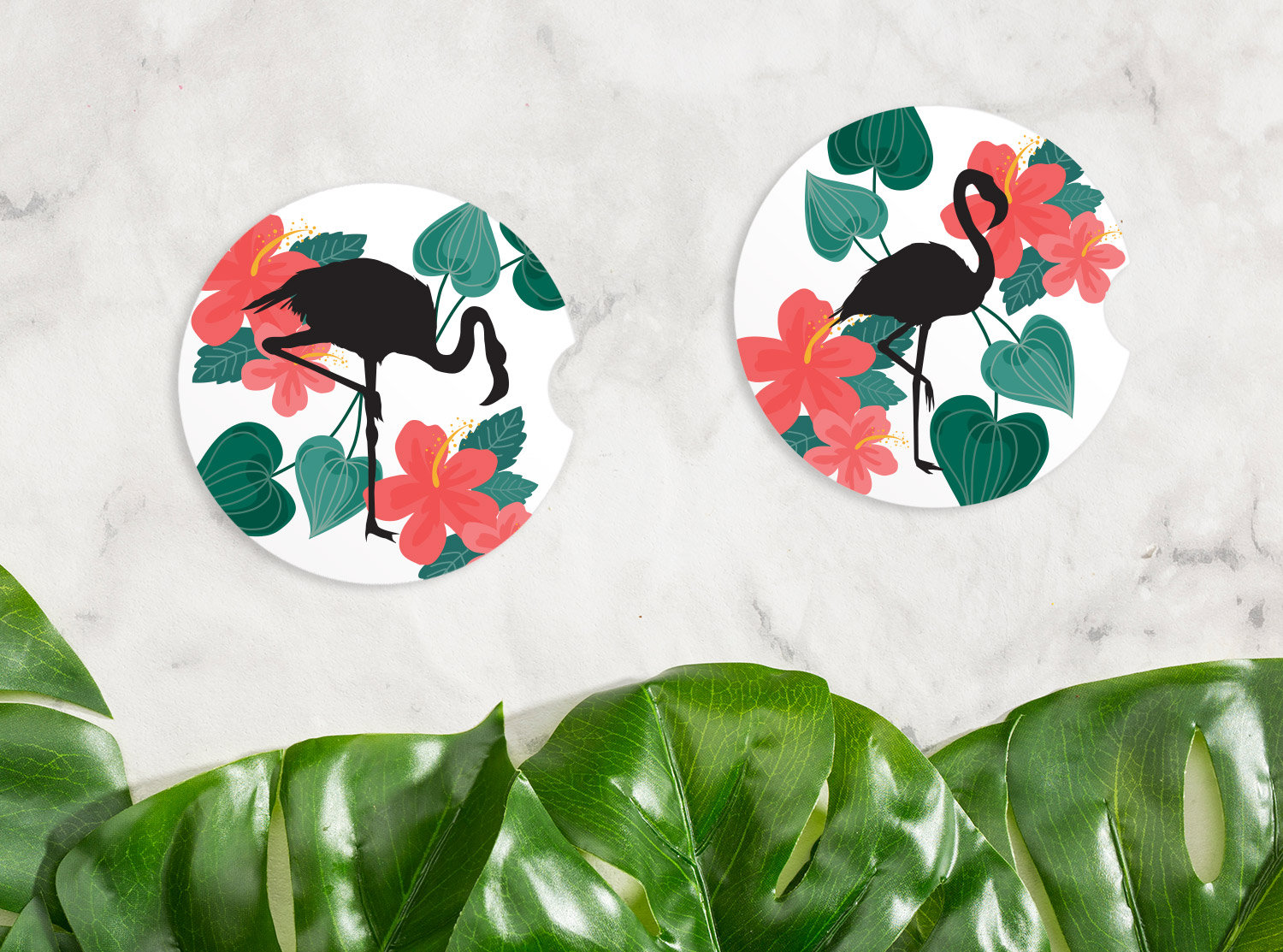 Flamingo Pattern Car Coasters Cute Car Decor Hibiscus Flower | Etsy